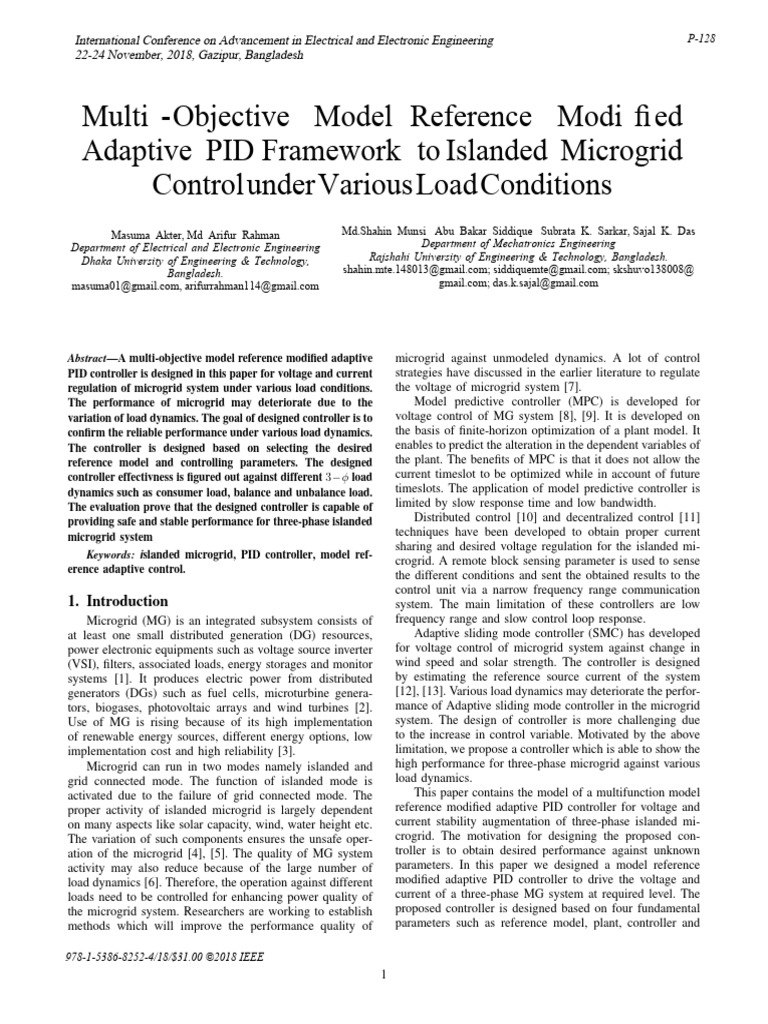 Multi-objective model reference modified adaptive PID framework to islanded microgrid control ...