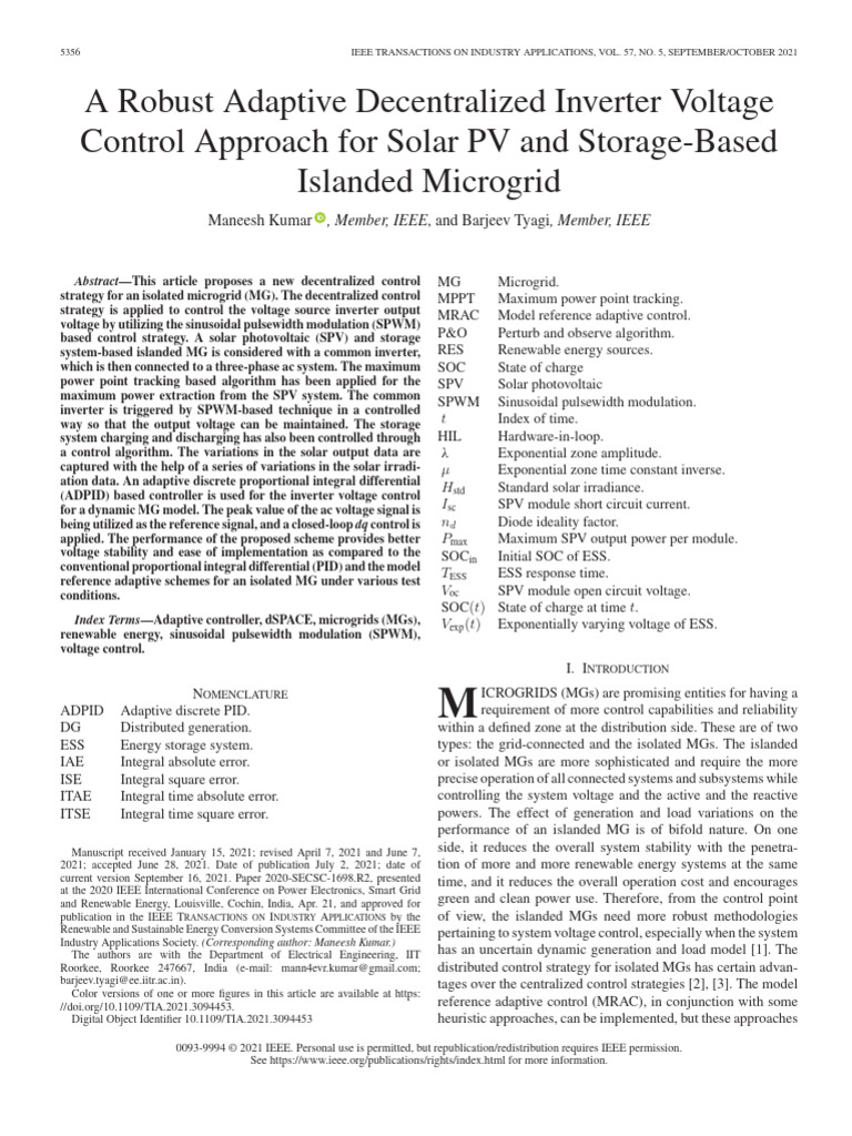 A Robust Adaptive Decentralized Inverter Voltage Control Approach For ...
