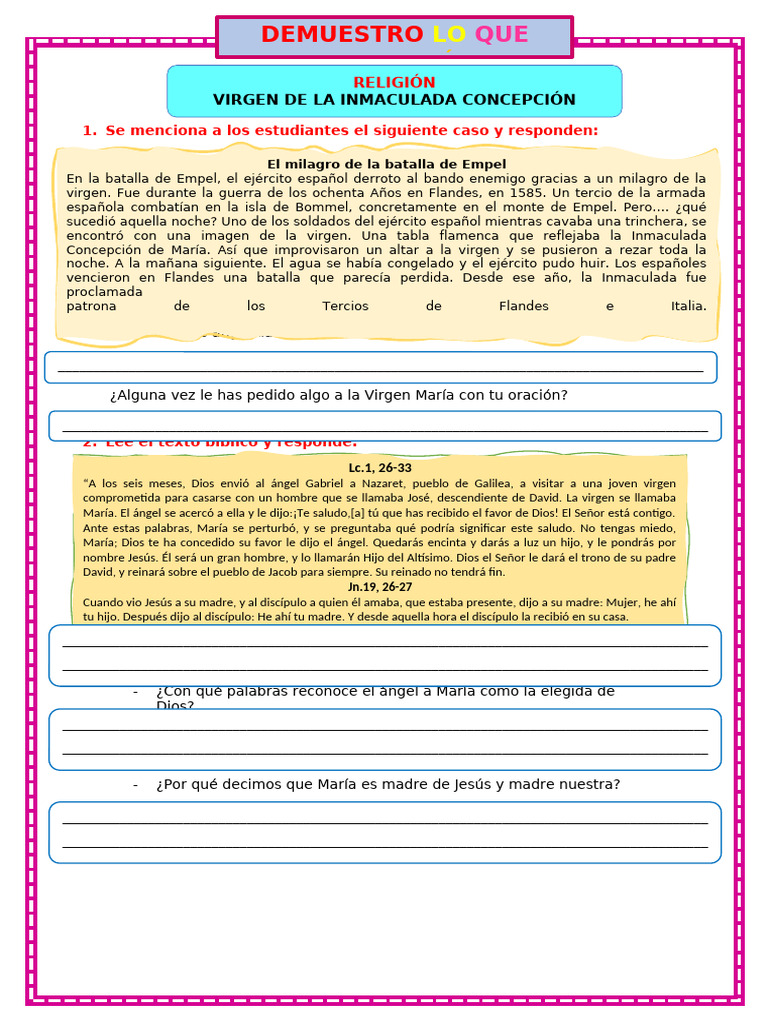 01. Ficha Religion- Inmaculada Concepción | PDF | María, madre de Jesús