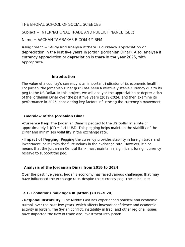 Jordan Dinar Performance Analysis 2025 | PDF | Exchange Rate | Currency ...