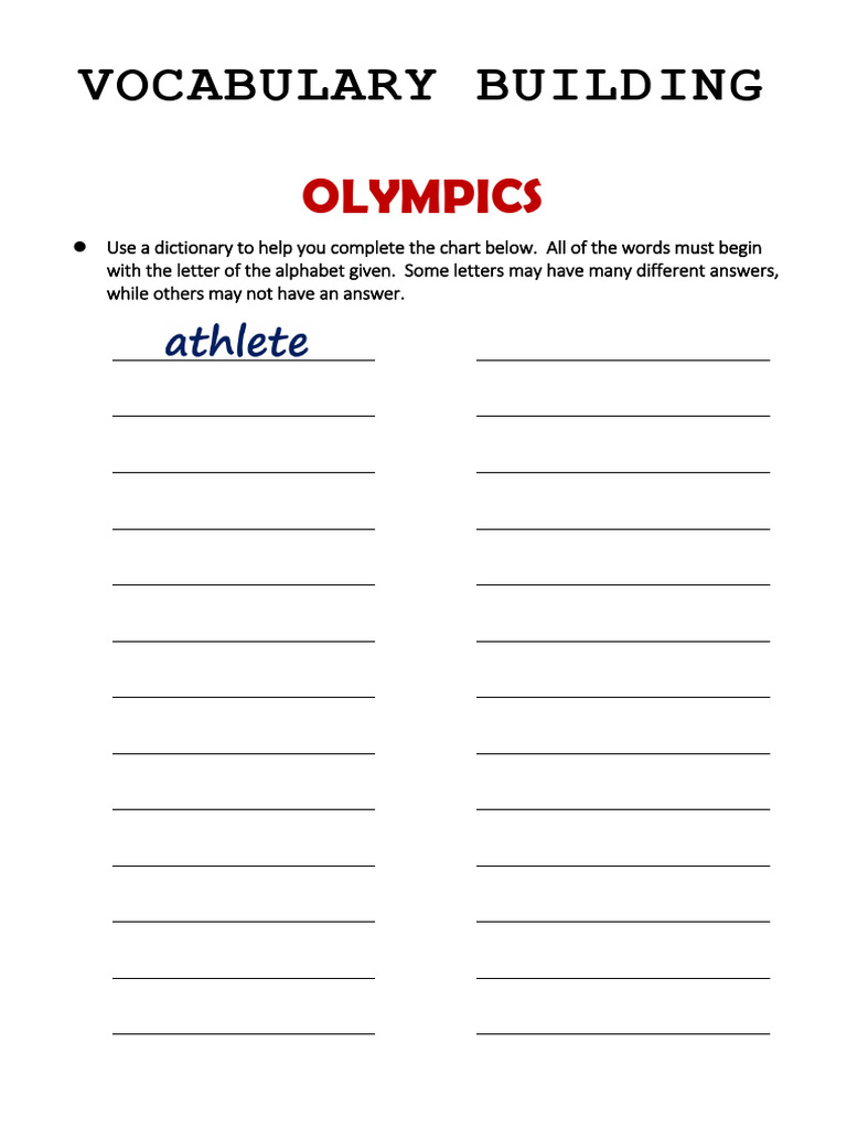 Warm-Up (Vocabulary About Olympics) | PDF