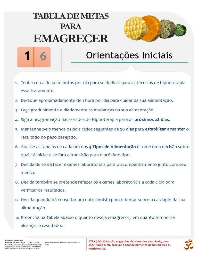 Metas para Emagrecimento Saudável | PDF | Vegetarianismo | Alimentos