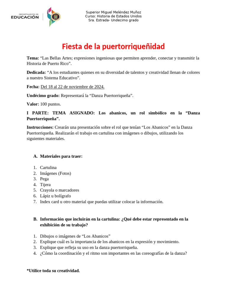Instrucciones Fiesta de La Puertorriquenidad 11-4 | PDF