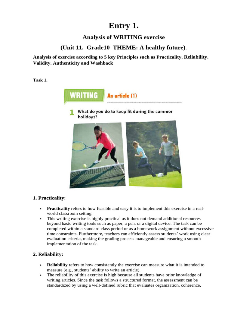 Writing Exercise Analysis for Grade 10 | PDF | Educational Assessment ...