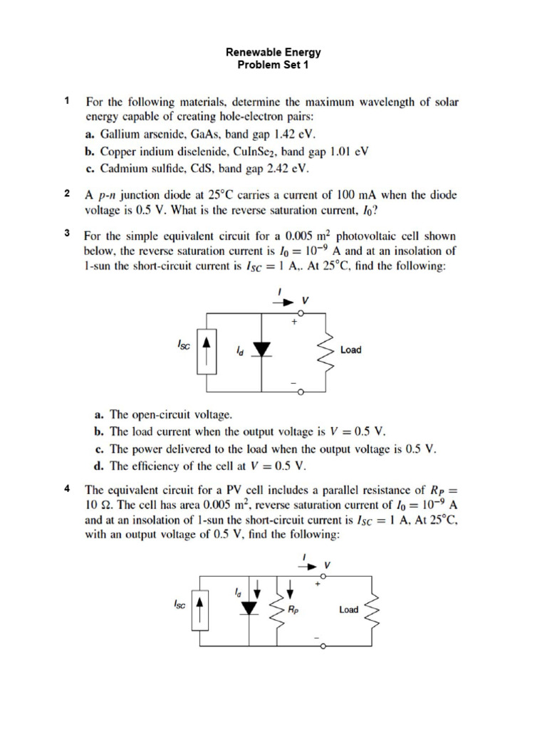Renewable Energy Problem Set 1 | PDF