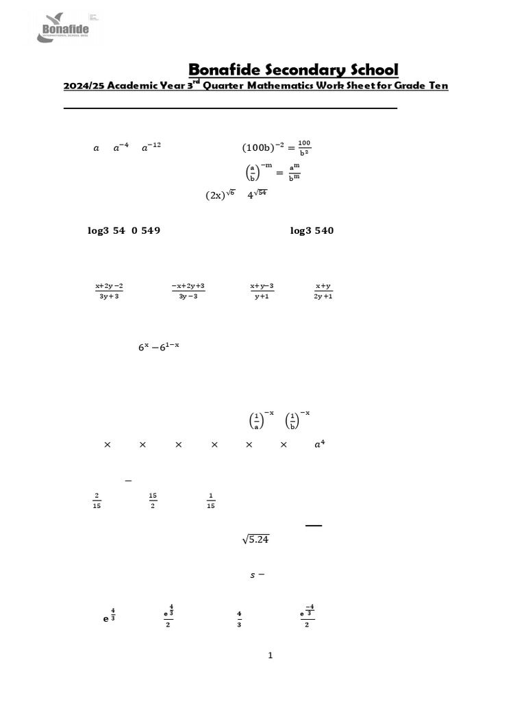 Grade 10 Math Worksheet Q3 2024/25 | PDF | Ph | Applied And ...