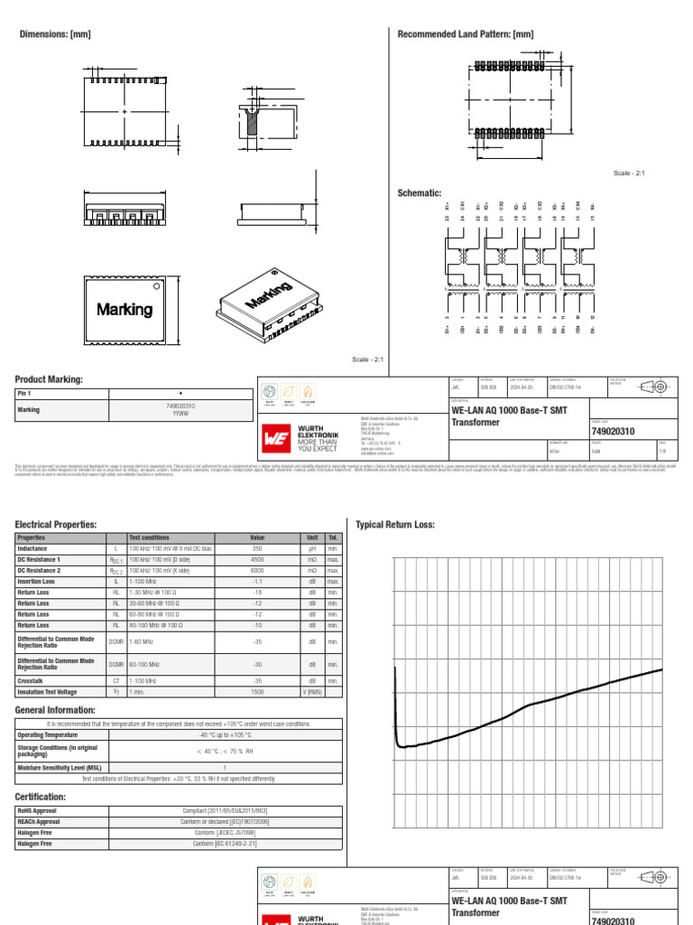 GBE Transformer 749020310 Datasheet | PDF | Decibel | Electronics