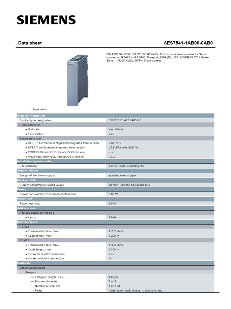 6ES75411AB000AB0 Datasheet en | PDF | Bit Rate | Telecommunications