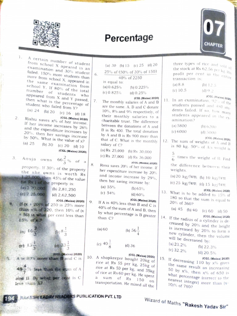 Percentage Question and Answer | PDF