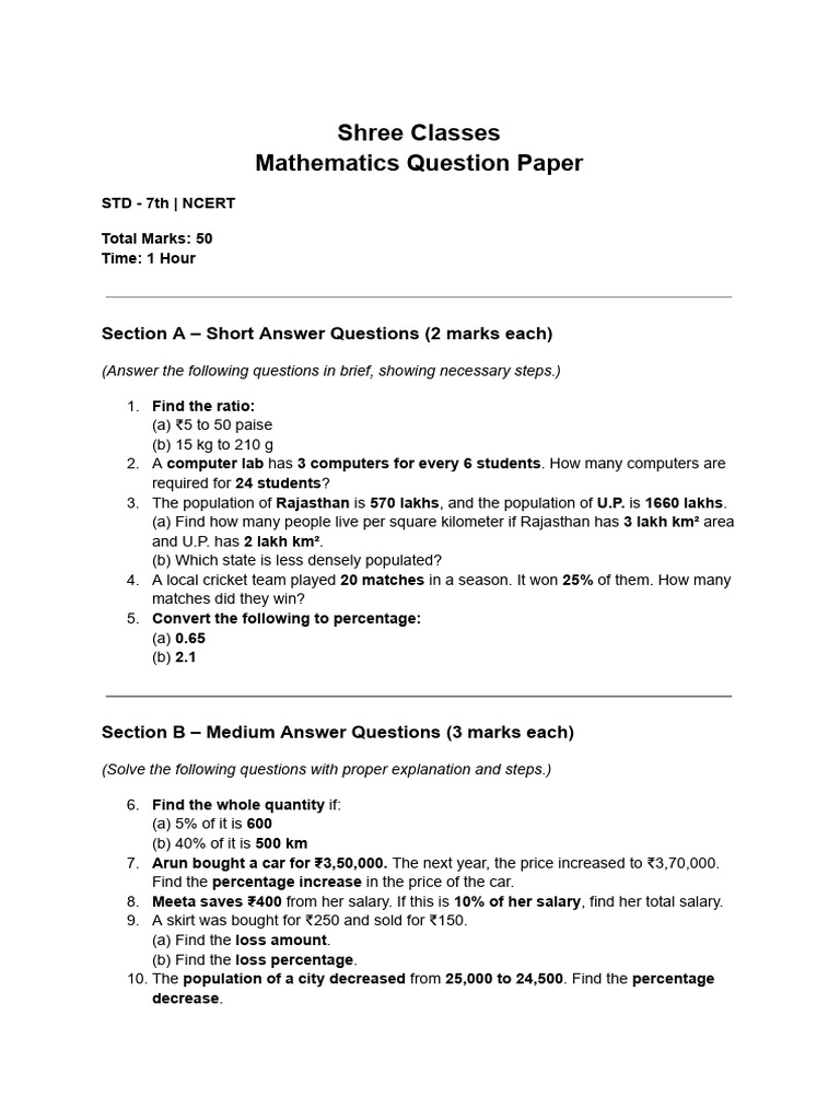 Shree Classes - NCERT - STD - 7th | PDF