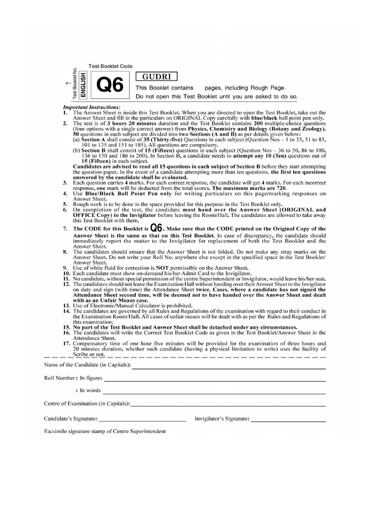 NEET 2024 - Q6 - Eng 1 | PDF