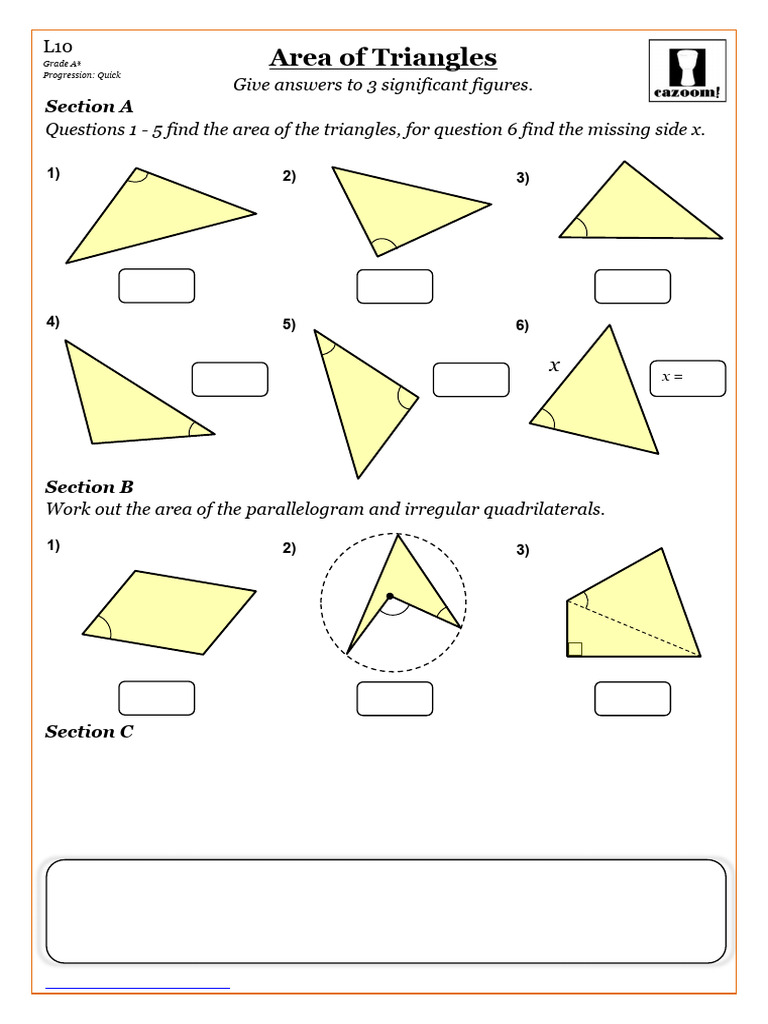 Geometry. Level 10. Trigonometry. Area of Triangles | PDF | Area ...