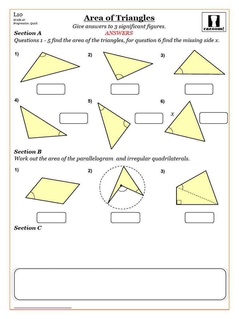Geometry. Level 10. Trigonometry. Area of Triangles. ANSWERS | PDF | Area | Classical Geometry