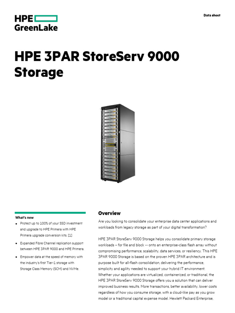 HPE 3PAR StoreServ 9000 Storage Data Sheet-PSN1009949091USEN | PDF | Computing | Computer Data ...