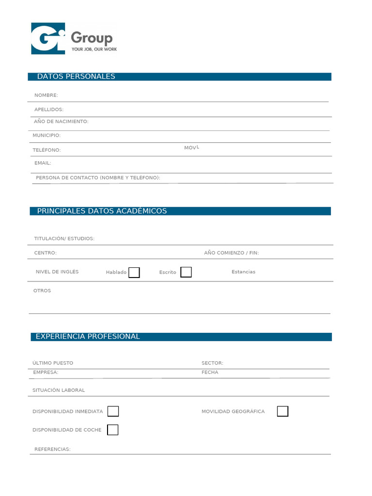 Ficha de Solicitud de Empleo | PDF