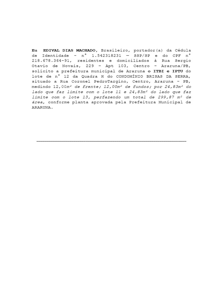 Requerimento ITBI Edival | PDF