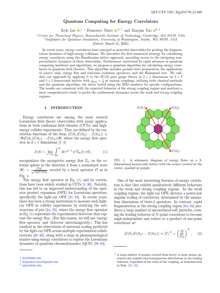 Quantum Computing For Energy Correlators - 2409.13830v2 | PDF | Spacetime | Quantum Chromodynamics