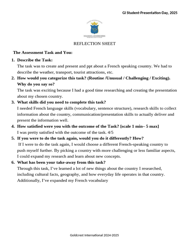 Saanvi French reflection sheet | PDF