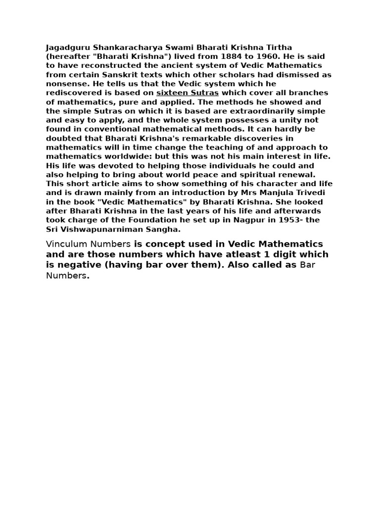 Bharati Krishna Tirtha and Vedic Math | PDF