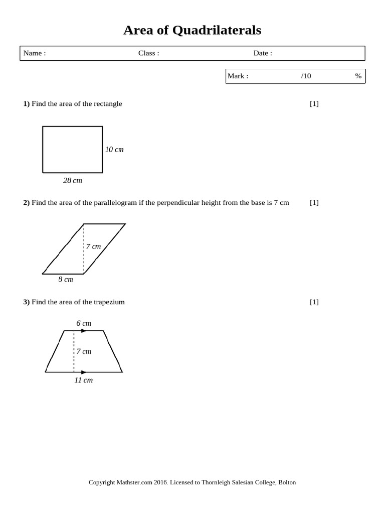 Area of Quadrilaterals - 2 | PDF | Area | Rectangle