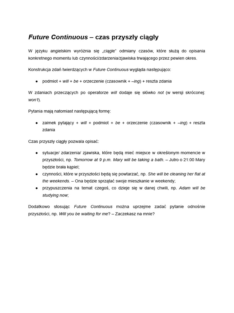 Future Continuous, Future Perfect - Handout | PDF