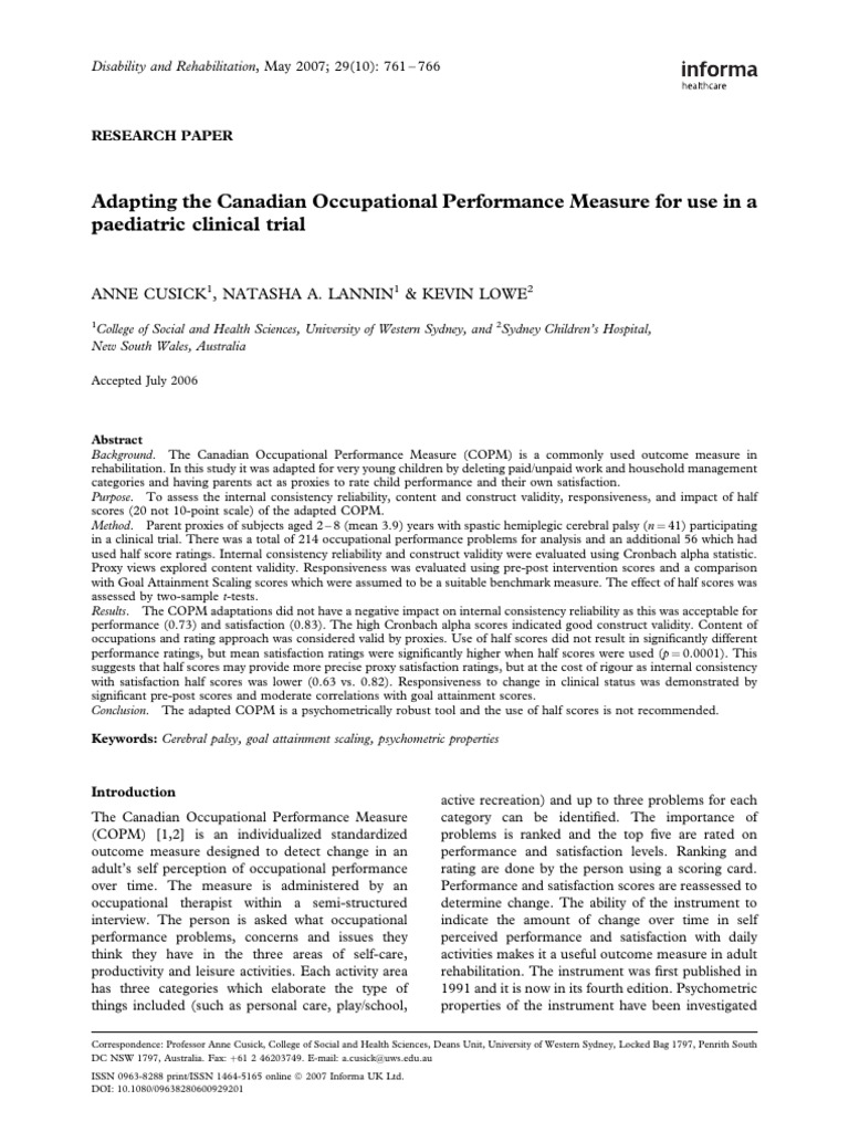 Adapting COPM For Pediatric Use | PDF | Validity (Statistics ...