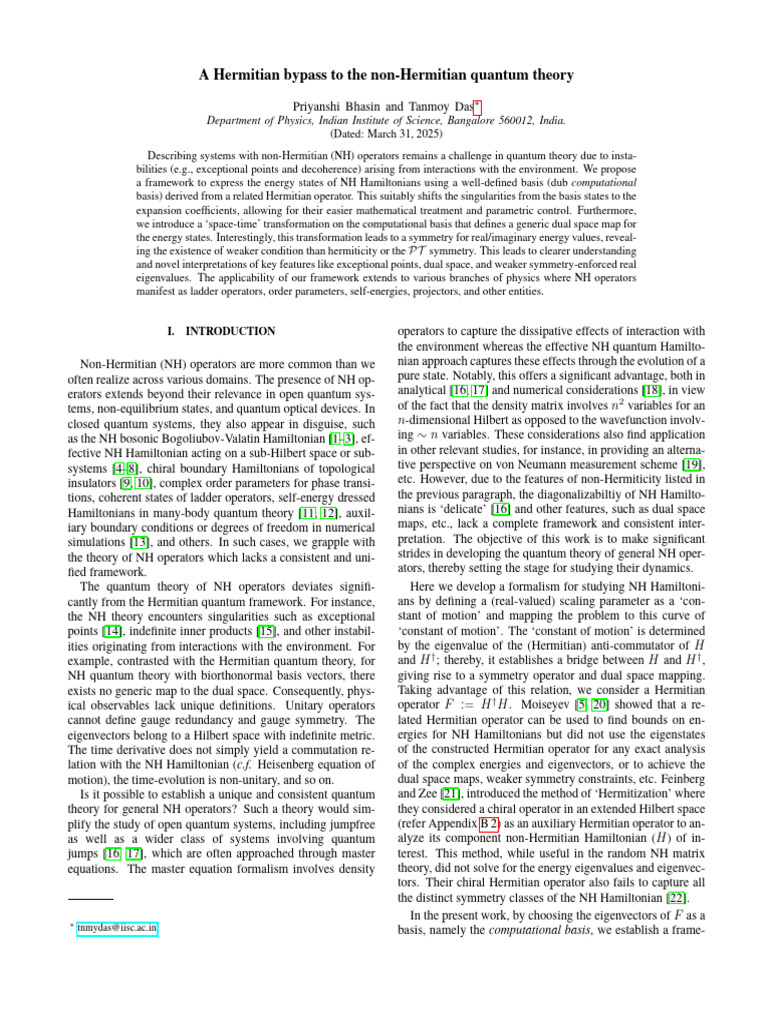 A Hermitian Bypass To The Non-Hermitian Quantum Theory - 2310.10263v2 ...