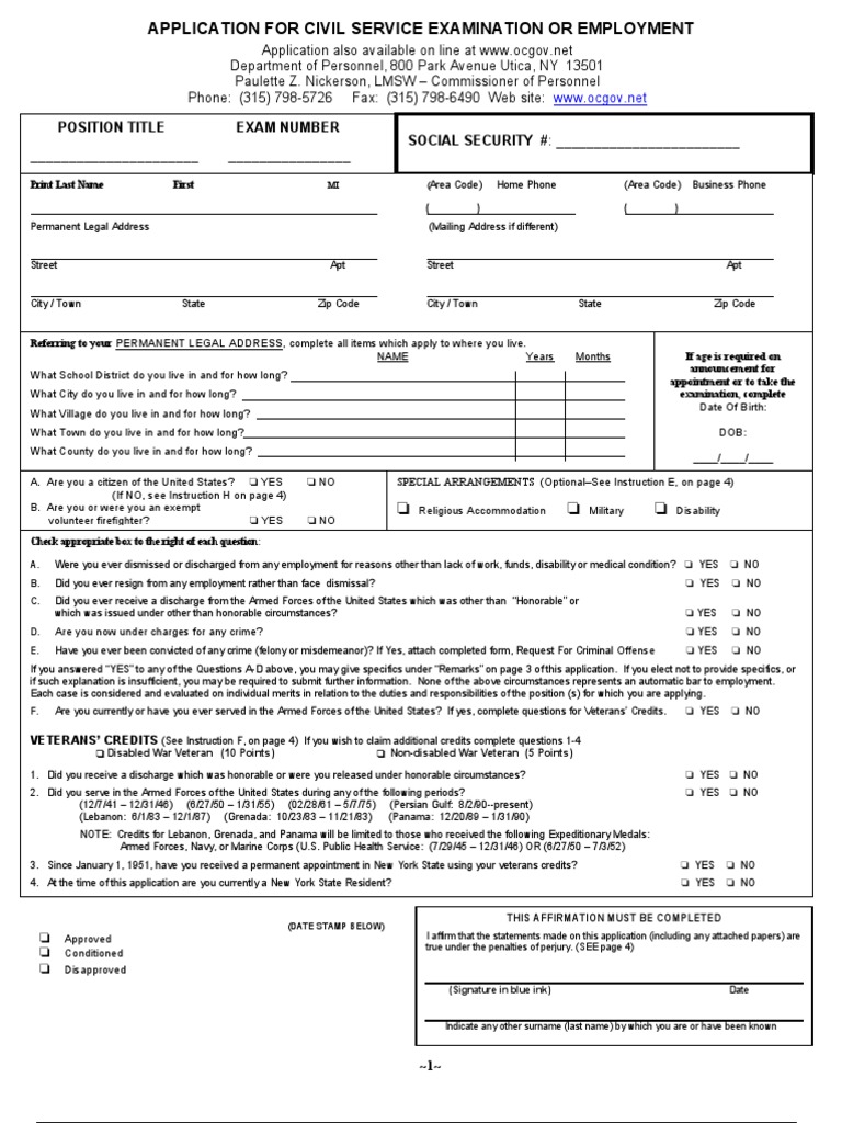 Civil Service Exam Application Form | PDF | Military Discharge | United ...