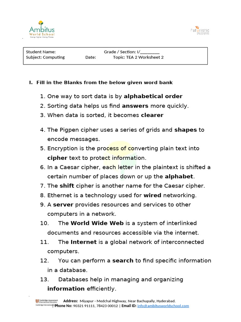 Gr3tea2revisionworksheet2 Key | PDF | Encryption | Computer Network