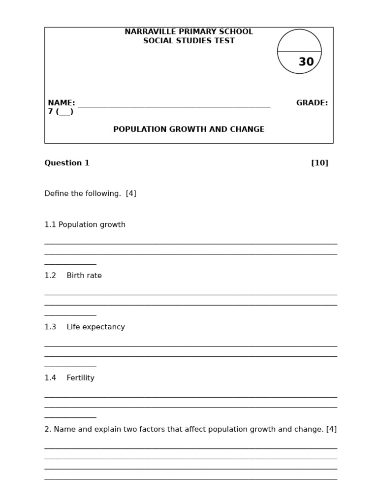Social Studies Test: Population Growth | PDF | Birth Rate | World ...