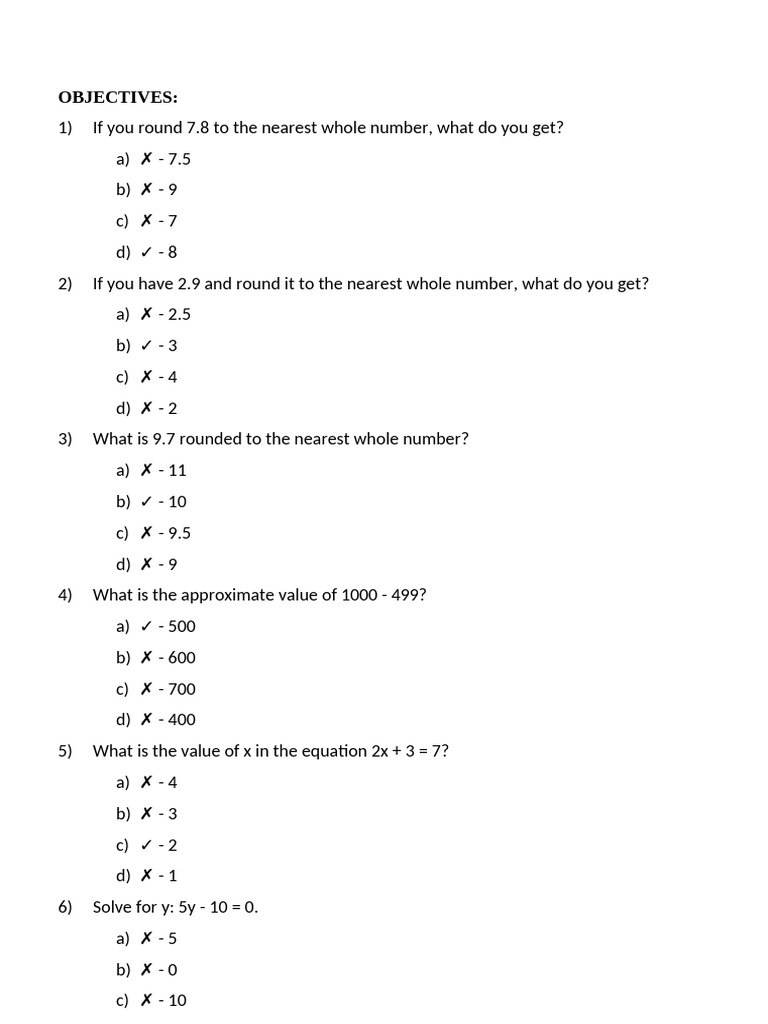 JSS 1 Math 2ND Term Obj With Answers | PDF | Mathematics | Equations