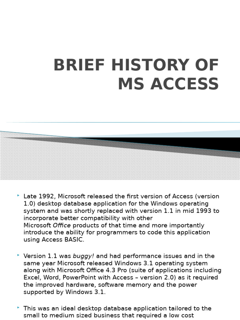 Lesson 2 A Brief History of MS Access | PDF | Microsoft Access | Computing