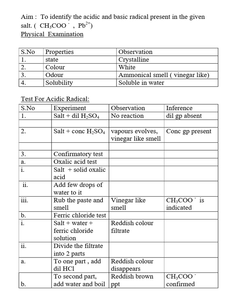 Experiment 6 Salt Analysis PB (CH3COO) 2 | PDF
