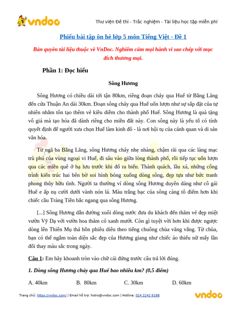 Phieu Bai Tap On He Lop 5 Len Lop 6 Mon Tieng Viet 1 | PDF