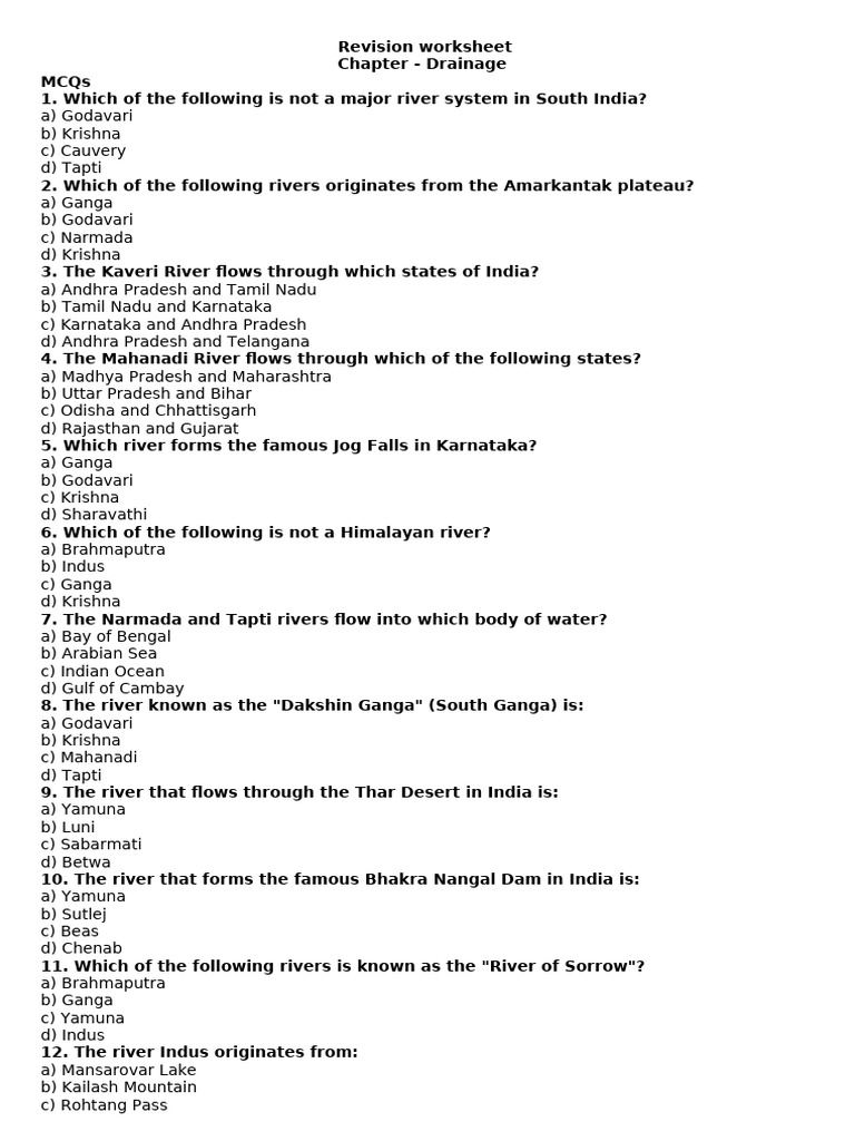Revision Worksheet Drainage | PDF | Hydrography | Water And The Environment