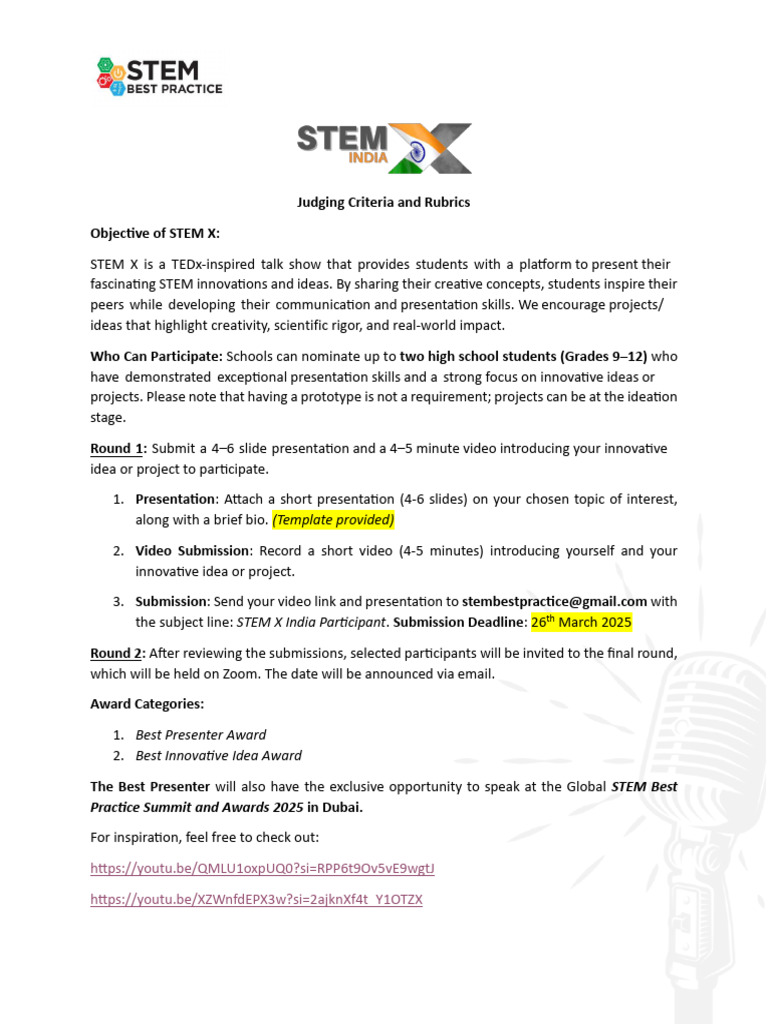 Judging Criteria and Rubrics - STEM X India | PDF | Creativity | Communication