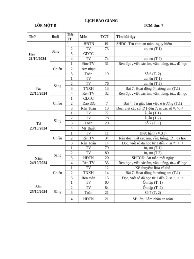 KHBD Tuan 7 Lop 1B | PDF