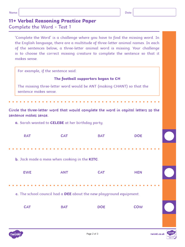 11+ Verbal Reasoning: Complete the Word | PDF