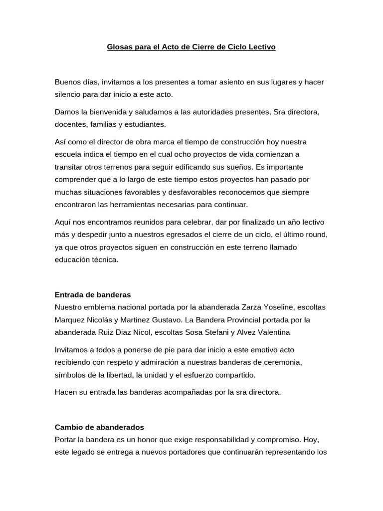 Glosas para El Acto de Cierre de Ciclo Lectivo | PDF