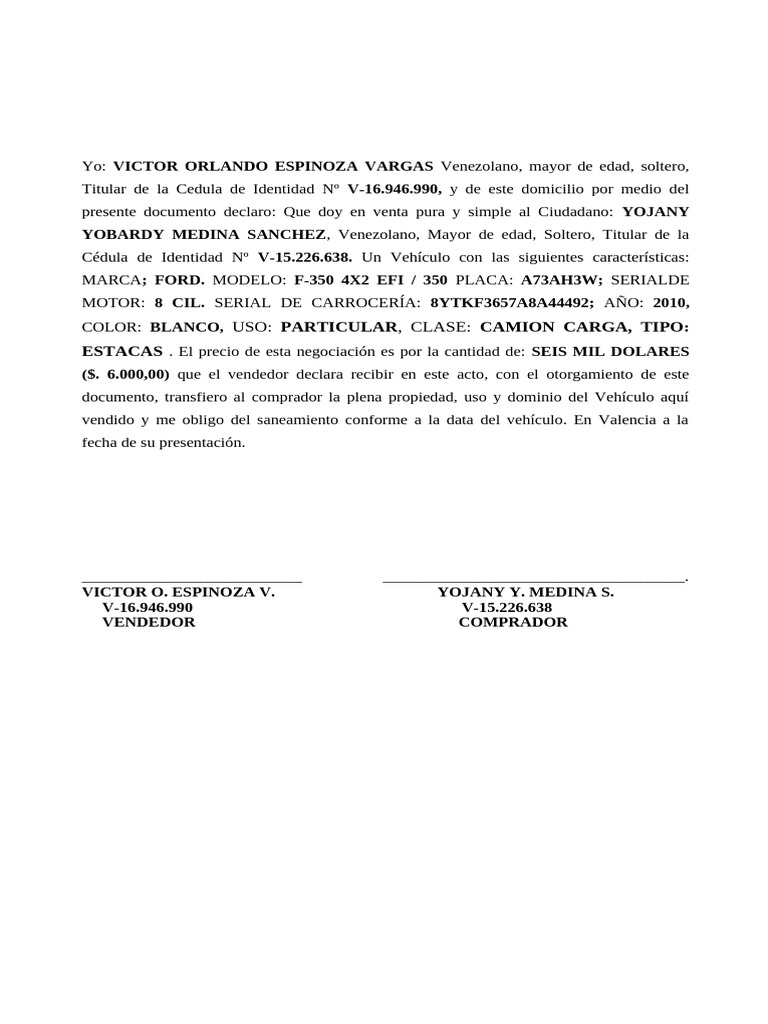 Venta de Vehículo Ford F-350 en Valencia | PDF