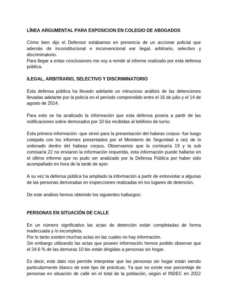 Línea Argumental para Exposicion en Colegio de Abogados | PDF | Habeas ...