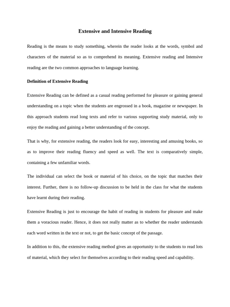 Intensive & Extensive Reading | PDF | Reading Comprehension | Human Communication