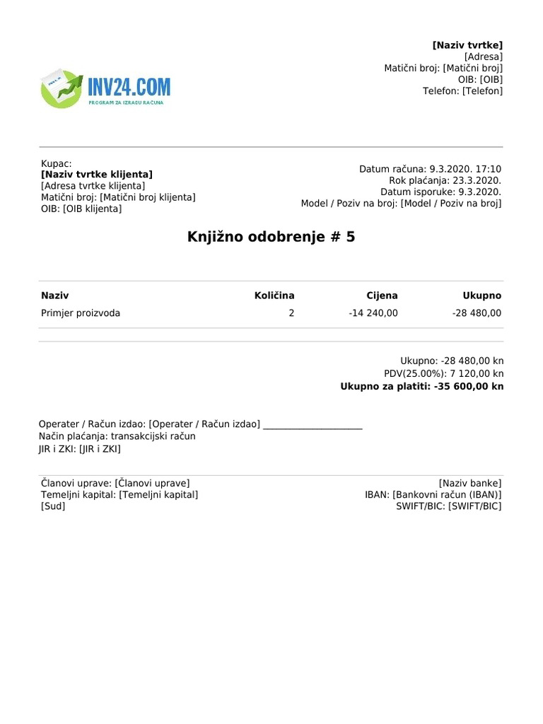 Knjižno Odobrenje # 5: (Naziv Tvrtke) | PDF