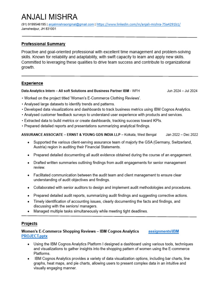 Anjali Mishra Resume Mba-1-1 | PDF | Audit | Analytics