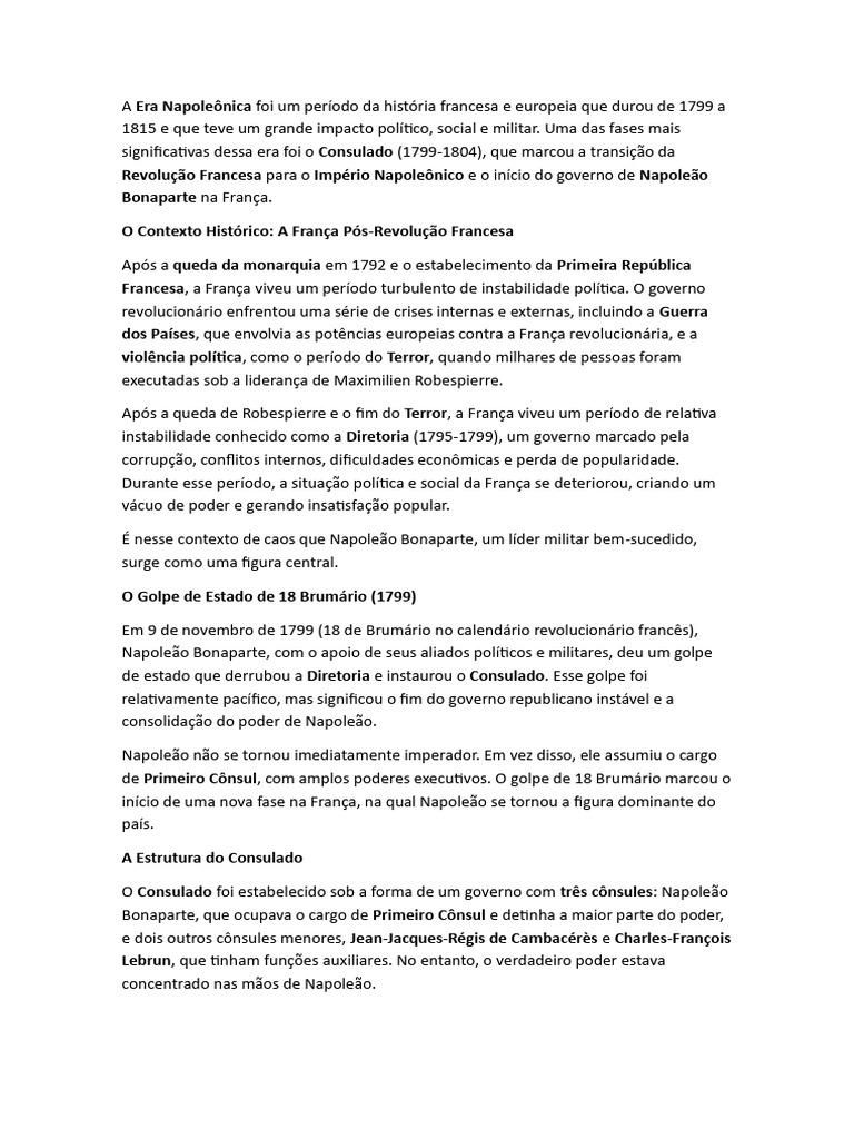 A Era Napoleônica Foi Um Período Da História Francesa e Europeia Que Durou de 1799 a 1815 e Que ...