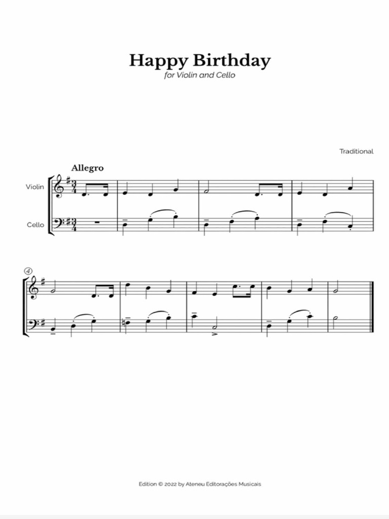 Happy Birthday For Violin and Cello by Traditional - String Duet ...