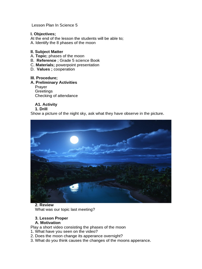 Phases of the Moon Lesson Plan | PDF | Moon | Outer Space