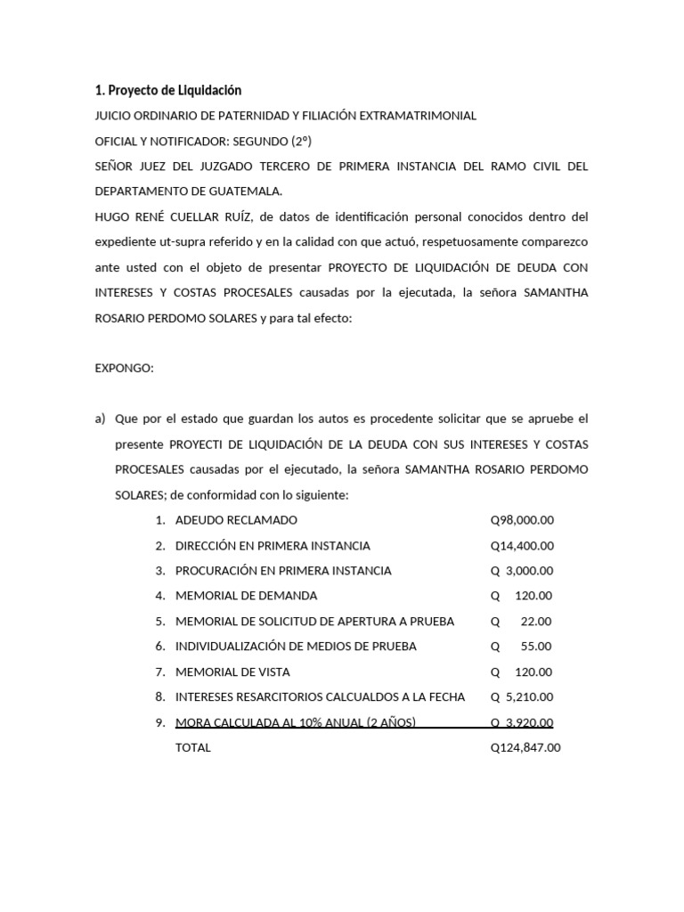 Ejercicio Cpcym | PDF | Liquidación | Ley procesal