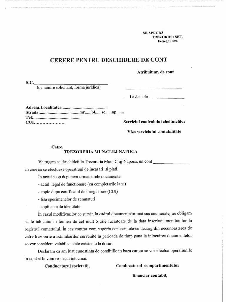Cerere Deschidere Cont Trezo | PDF