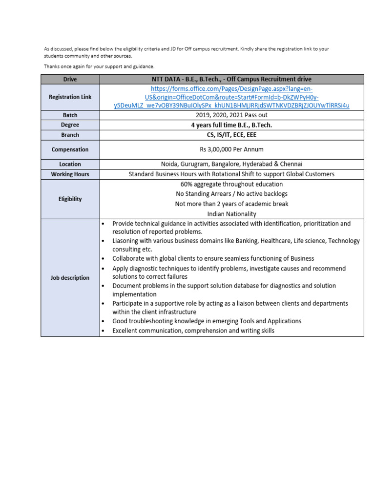 NTT DATA Drive For Passed Out Batch | PDF | Computing